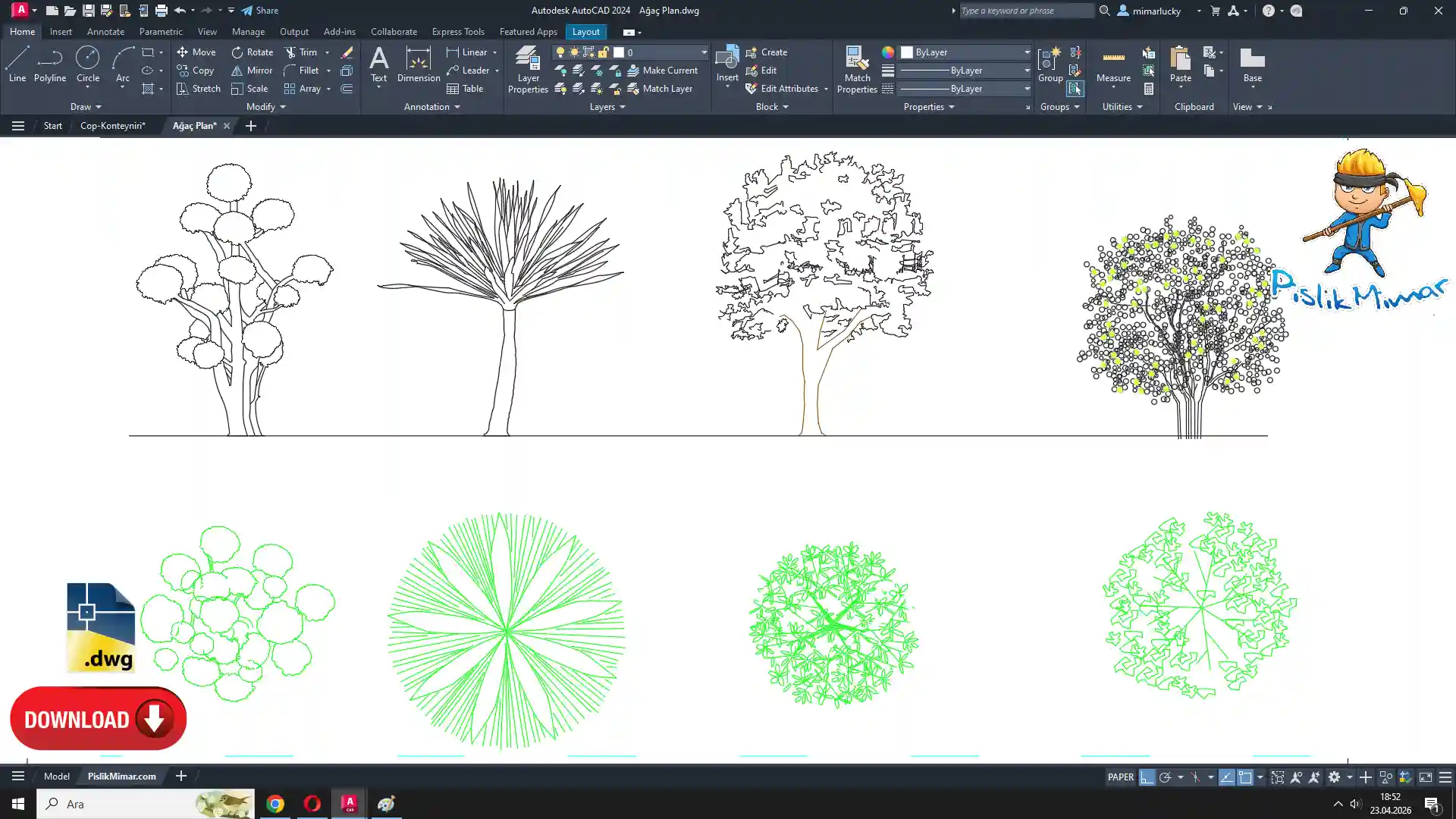 ⏬ Ağaç Plan - DWG (Tree Plan CAD Blocks) | Pislik Mimar