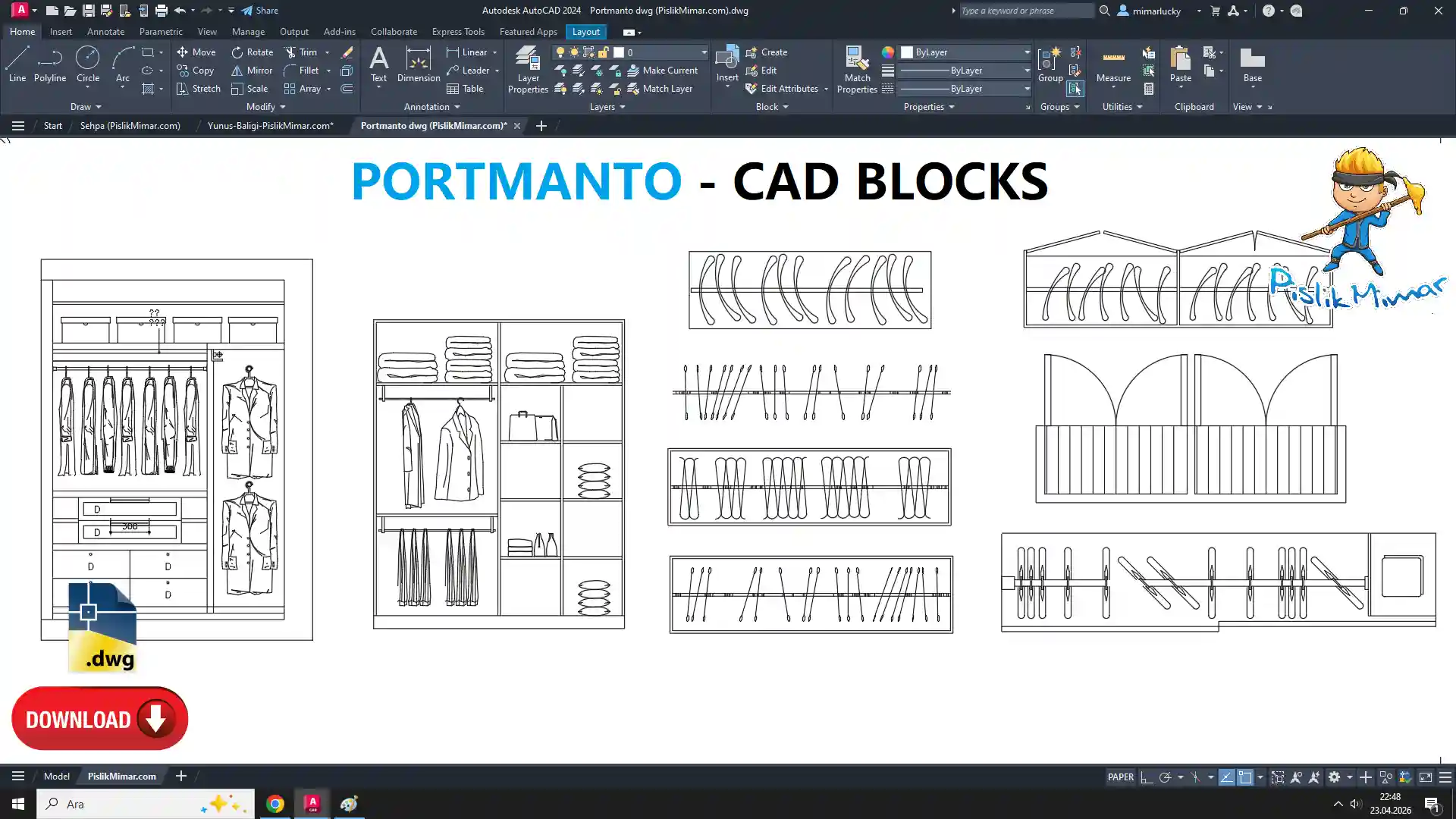 Portmanto - DWG (Coat Rack CAD Blocks) | Pislik Mimar
