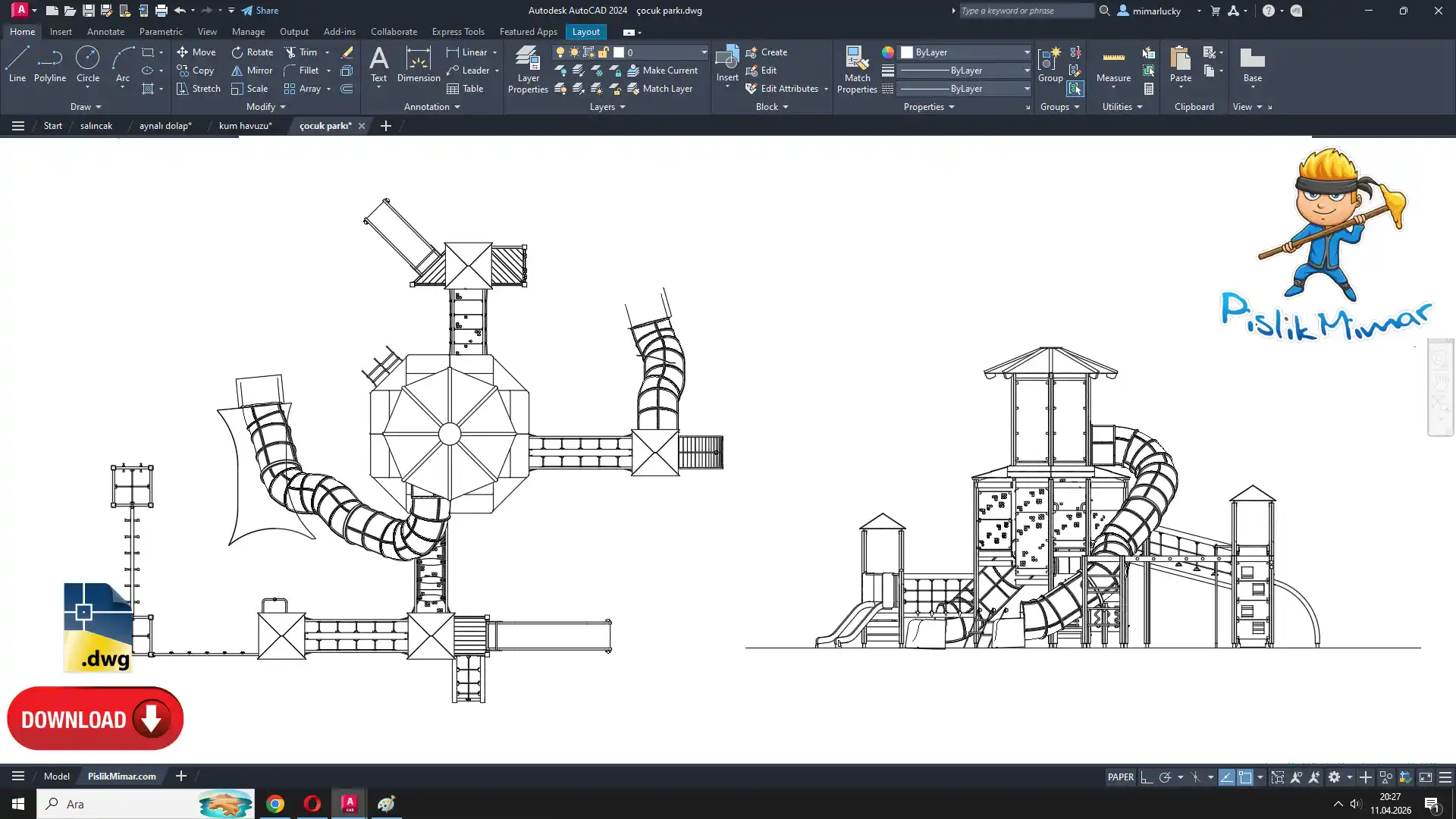 ⏬ Çocuk Parkı - Dwg (Children's Park Cad Block) | Pislik Mimar